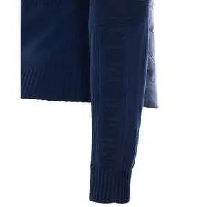 Moncler Quilted Cardigan With Turtleneck And Zip-up Pockets - Blue
