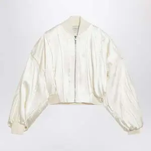 Sportmax Ivory Pleated Satin Bomber Jacket
