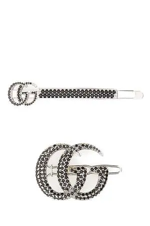 Gucci Logo Hair Clips Set - Silver