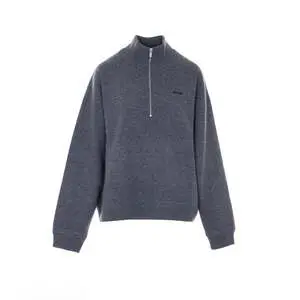 Miu Miu Cashmere Half-zip Turtleneck Sweater With Embroidered Logo - Gray