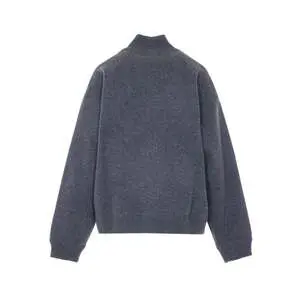 Miu Miu Cashmere Half-zip Turtleneck Sweater With Embroidered Logo - Gray