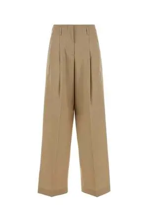 GOLDEN GOOSE Wide-leg Flavia Pant In Beige Wool - Brown
