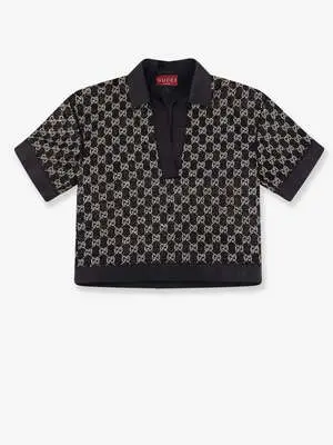 Gucci Lightweight Lame Wool Tweed Top With Gg Crystals - Black