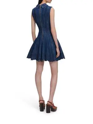 SELF-PORTRAIT Denim Broderie Mini Dress - Blue