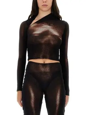 JEAN PAUL GAULTIER Printed Mesh Top - Brown
