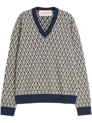 Valentino Garavani V-neck Geometric Knit Sweater - Multicolor