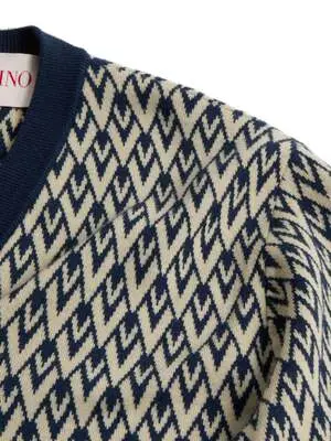 Valentino Garavani V-neck Geometric Knit Sweater