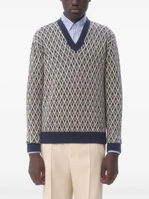 Valentino Garavani V-neck Geometric Knit Sweater