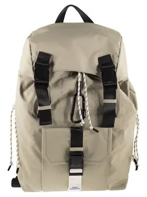 A.p.c. Technical Nylon Backpack With Flap Closure And Buckled Straps - Cream