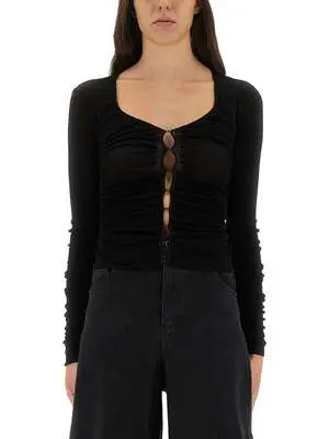 SELF-PORTRAIT Viscose Knit Top - Black