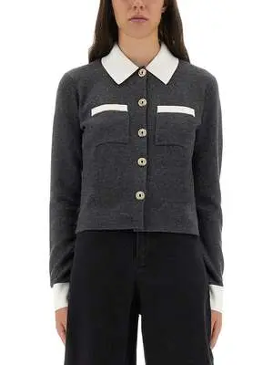 SELF-PORTRAIT SELF-PORTRAIT Cardigan With Contrasting Collar Gray