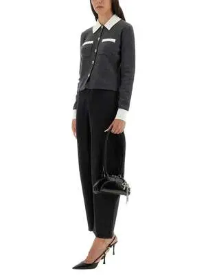 SELF-PORTRAIT Cardigan With Contrasting Collar - Gray
