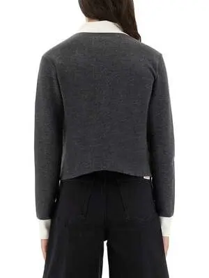 SELF-PORTRAIT Cardigan With Contrasting Collar - Gray