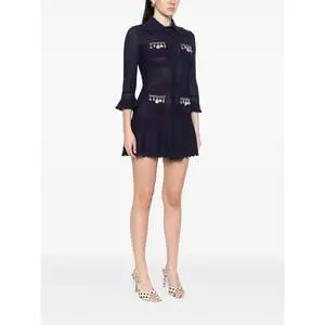 SELF-PORTRAIT Navy Charm Detail Pointelle Knit Dress