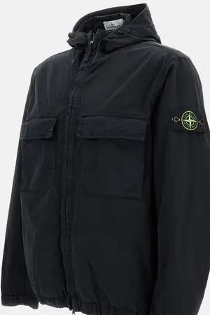 Stone Island Hooded Jacket With Double-slider Zipper And Logo Patch - Multicolor