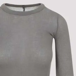 Rick Owens Ribbed Viscose And Silk Long Sleeve Cropped Top