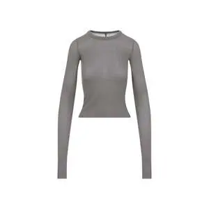Rick Owens Ribbed Viscose And Silk Long Sleeve Cropped Top - Brown