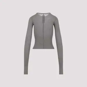 Rick Owens Ribbed Viscose And Silk Long Sleeve Cropped Top - Brown