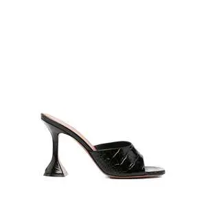 Amina Muaddi Crocodile Effect Sculpted Heel Open Toe Sandals - Black