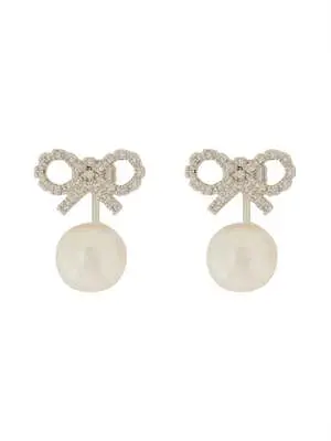 SELF-PORTRAIT Embellished Bow Drop Earrings With Pearl - Silver