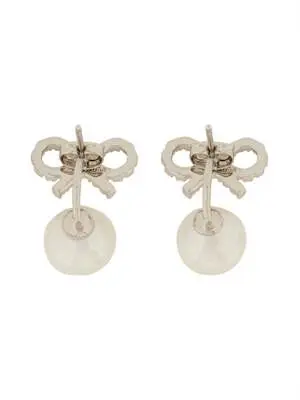 SELF-PORTRAIT Embellished Bow Drop Earrings With Pearl - Silver
