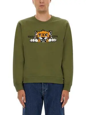 Kenzo Crewneck Sweatshirt With Embroidered Tiger Graphic - Green