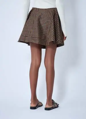 GANNI Check Pleated Mini Skirt - Brown