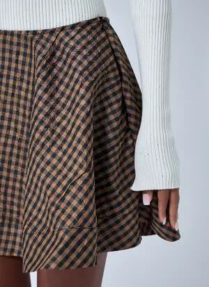 GANNI Check Pleated Mini Skirt - Brown