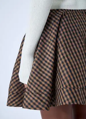 GANNI Check Pleated Mini Skirt - Brown
