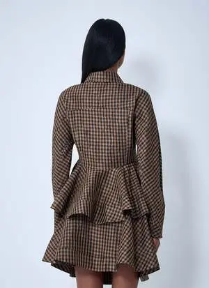 GANNI Crinkle Peplum Shirt With Checks - Brown