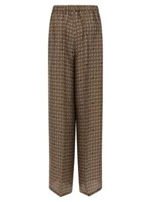 Max Mara Mxmvischio Silk Paisley Print Wide Leg Pants - Brown