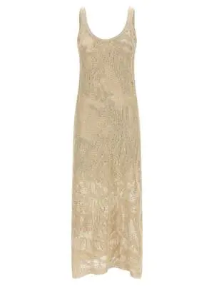 Brunello Cucinelli Crochet Dress With Micro Sequins - Cream