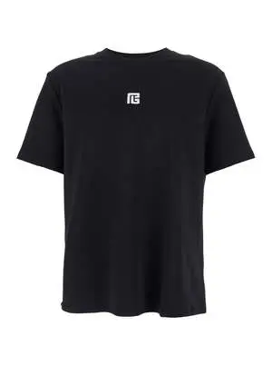 Balmain Balmain Men Black Crewneck T-Shirt With Logo Print On The Front In Cotton Man Multicolor