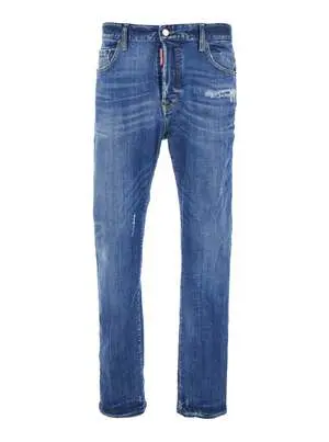 Dsquared2 Blue Denim Jeans With Ripped Details And Rear Logo Patch