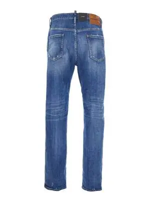 Dsquared2 Blue Denim Jeans With Ripped Details And Rear Logo Patch