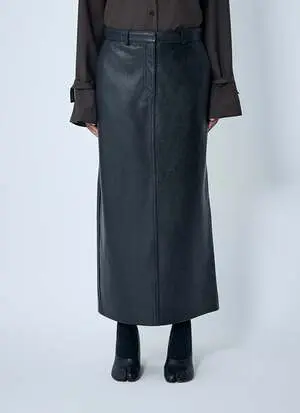 TOTEME Pebble-grain Leather Paneled Skirt - Black
