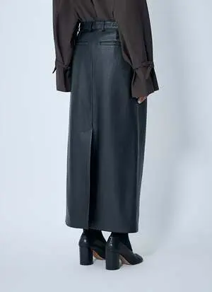 TOTEME Pebble-grain Leather Paneled Skirt