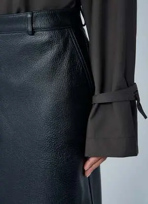 TOTEME Pebble-grain Leather Paneled Skirt