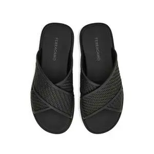 FERRAGAMO Woven Leather Crossover Strap Sandals