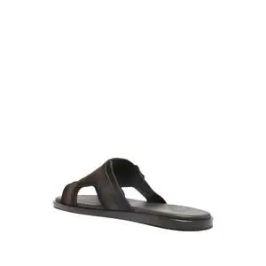 Santoni Dark Suede Buckle Strap Open Toe Flat Sandals