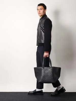 Gucci Leather And Wool Zip-up Jacket With Web Detail - Multicolor