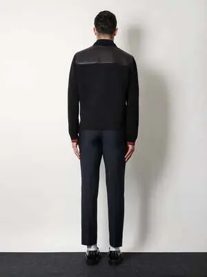 Gucci Leather And Wool Zip-up Jacket With Web Detail - Multicolor