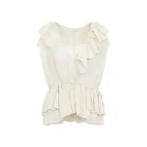 Dries Van Noten Sleeveless Ramie Top With Ruffle Detail