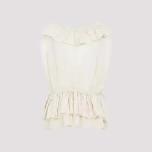 Dries Van Noten Sleeveless Ramie Top With Ruffle Detail