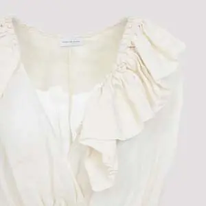Dries Van Noten Sleeveless Ramie Top With Ruffle Detail