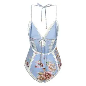 Zimmermann Floral Print Crochet Trim One-piece Swimsuit
