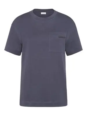 Brunello Cucinelli Brown Cotton T-shirt With Monili Trim - Multicolor