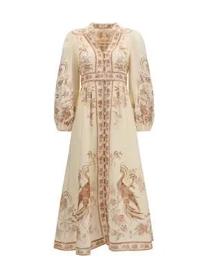 Zimmermann Indra Plunge Floral Midi Dress - Cream