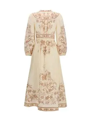 Zimmermann Indra Plunge Floral Midi Dress - Cream