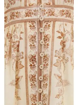 Zimmermann Indra Plunge Floral Midi Dress - Cream